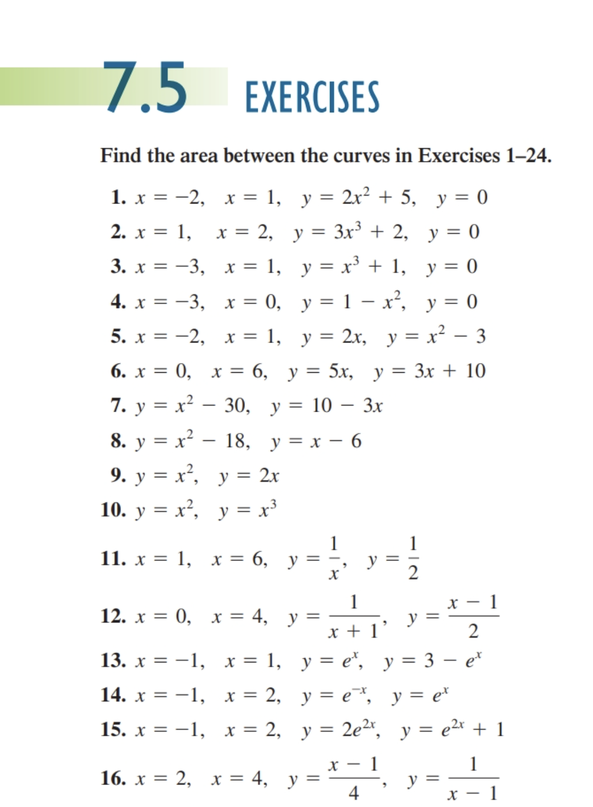 Solved Find the area between the curves in Exercises 1-24. | Chegg.com