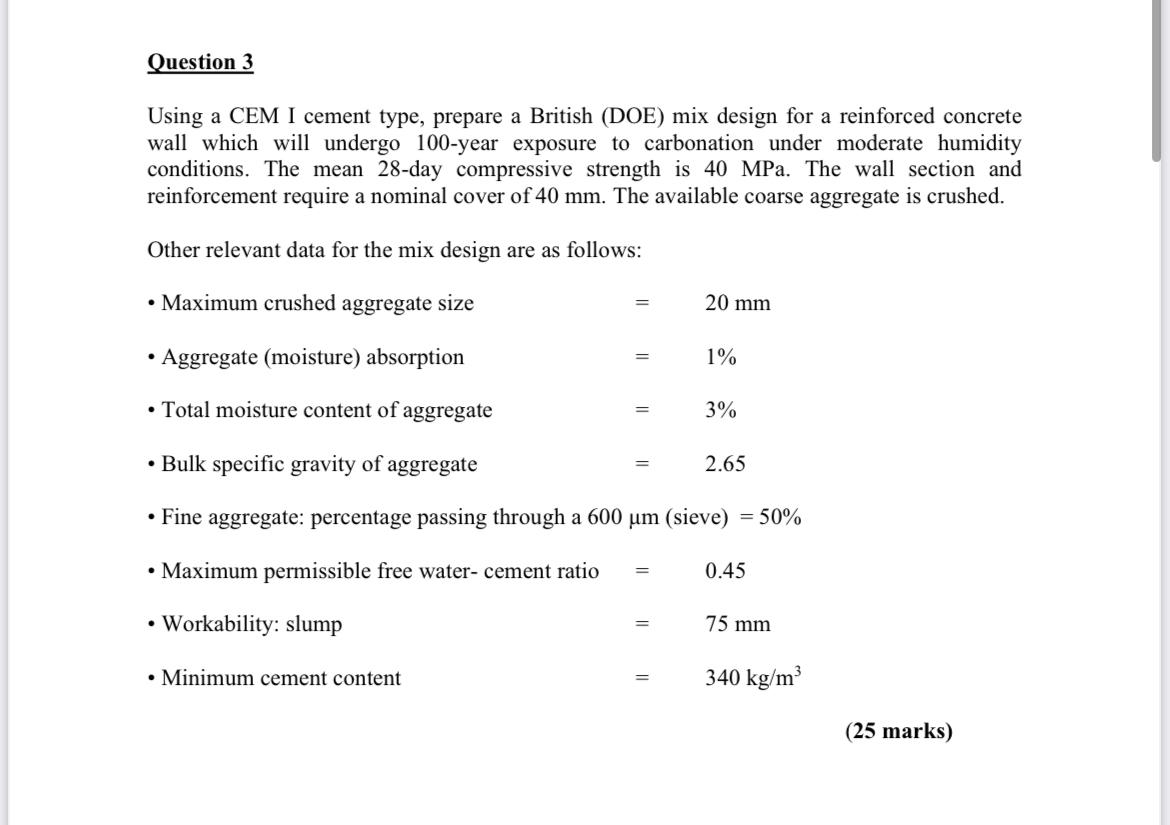 Using a CEM I cement type, prepare a British (DOE) | Chegg.com