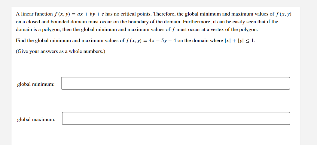 Solved A linear function f (x, y) = ax + by + c has no | Chegg.com