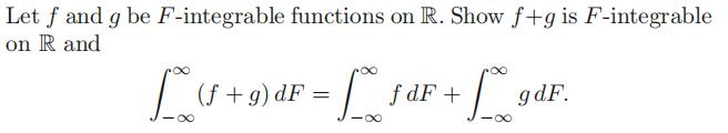 Solved Let f and g be F-integrable functions on R. Show f+g | Chegg.com