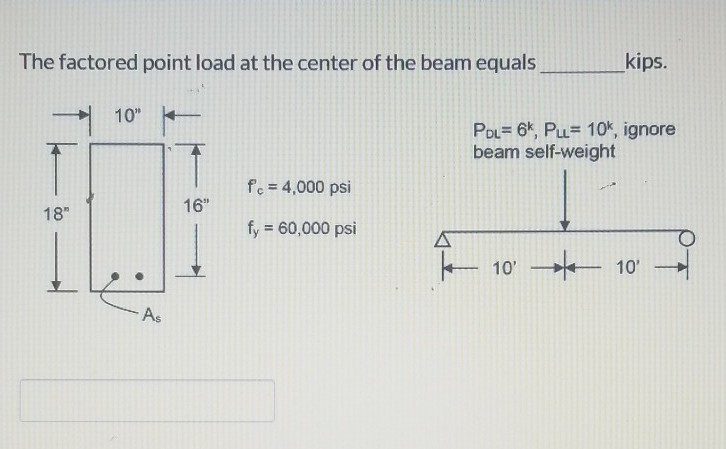 Solved The factored point load at the center of the beam | Chegg.com