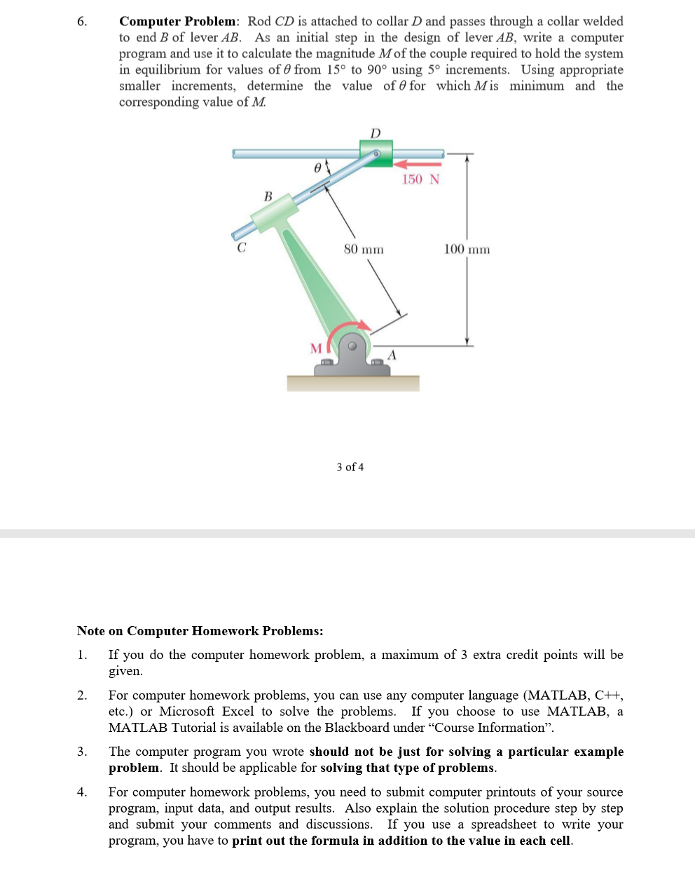 Solved Computer Problem: Rod CD is attached to collar D and | Chegg.com