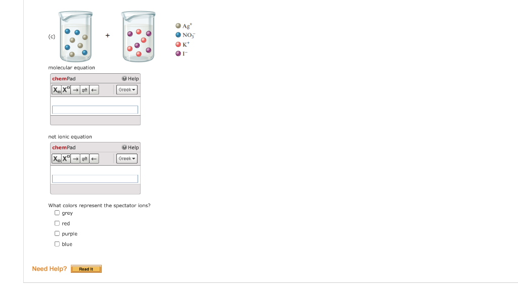 Solved net ionic equation What colors represent the | Chegg.com