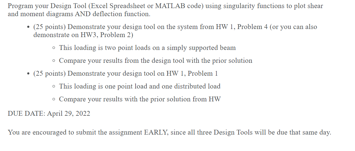 Solved . Program your Design Tool (Excel Spreadsheet or | Chegg.com