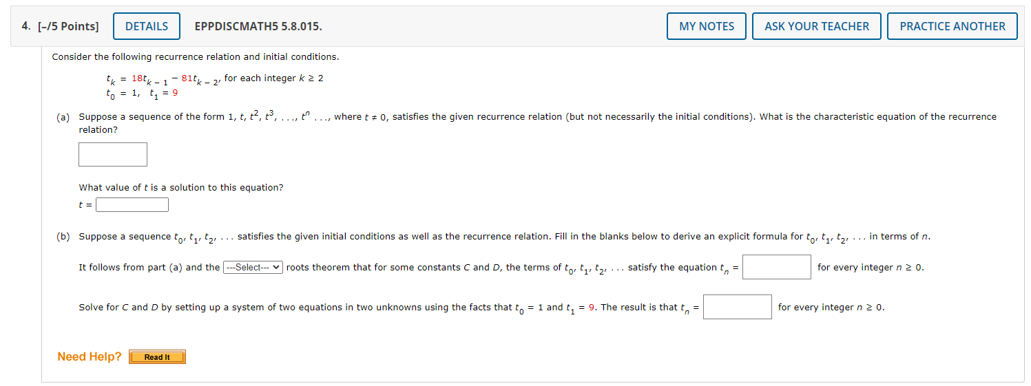 Consider the following recurrence relation and | Chegg.com