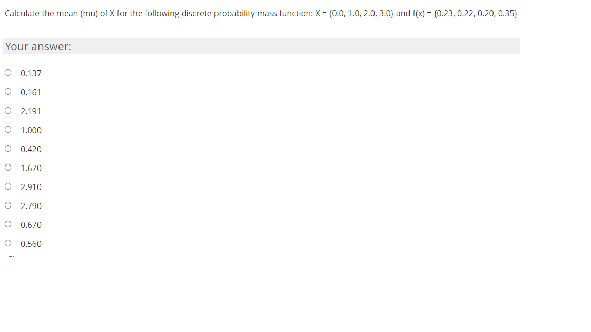 Solved Calculate the mean (mu) of X for the following | Chegg.com