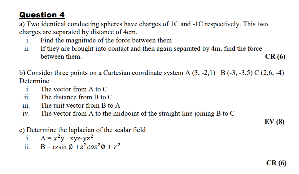 Solved Question 4 a) Two identical conducting spheres have | Chegg.com