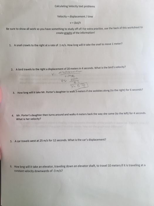 Solved Calculating Velocity text problems | Chegg.com