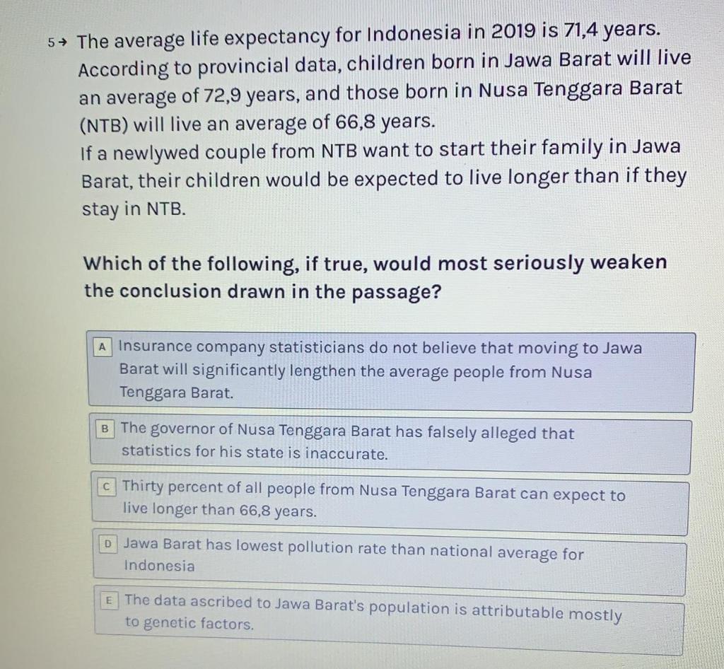 Solved 5* The average life expectancy for Indonesia in 2019 | Chegg.com