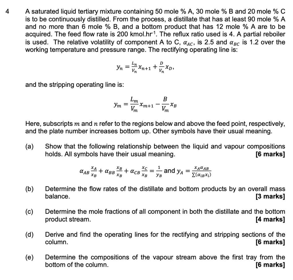 Solved 4 A saturated liquid tertiary mixture containing 50 | Chegg.com