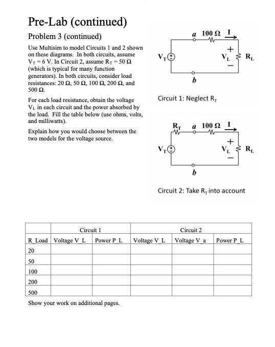 Solved Pre-Lab (continued) Problem 3 (continued) Use | Chegg.com