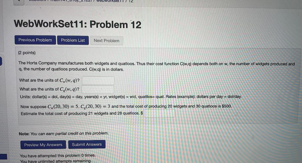 Solved WebWorkSet11: Problem 12 Previous Problem Problem | Chegg.com