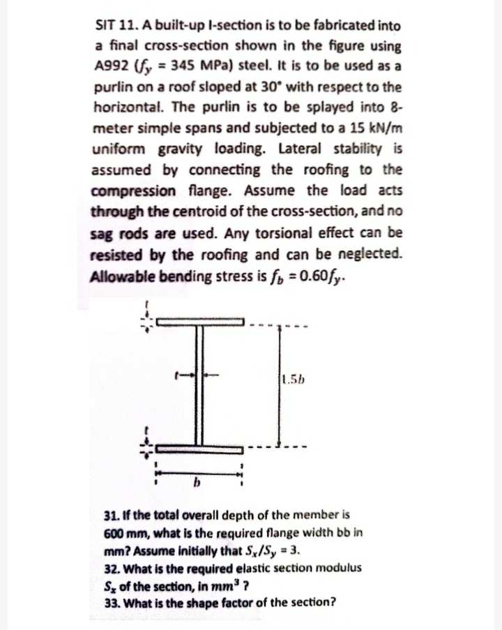 Solved SIT 11. ﻿A built-up I-section is to be fabricated | Chegg.com