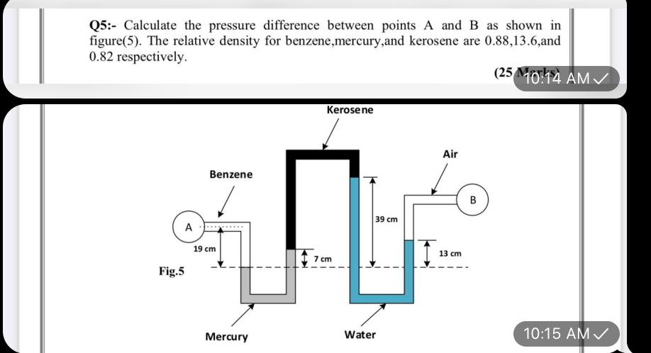 Solved Q5:- Calculate the pressure difference between points | Chegg.com