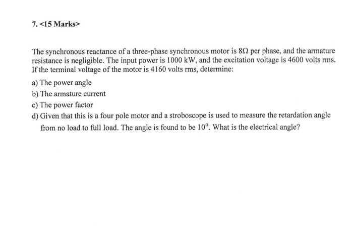 Solved 7. The synchronous reactance of a | Chegg.com