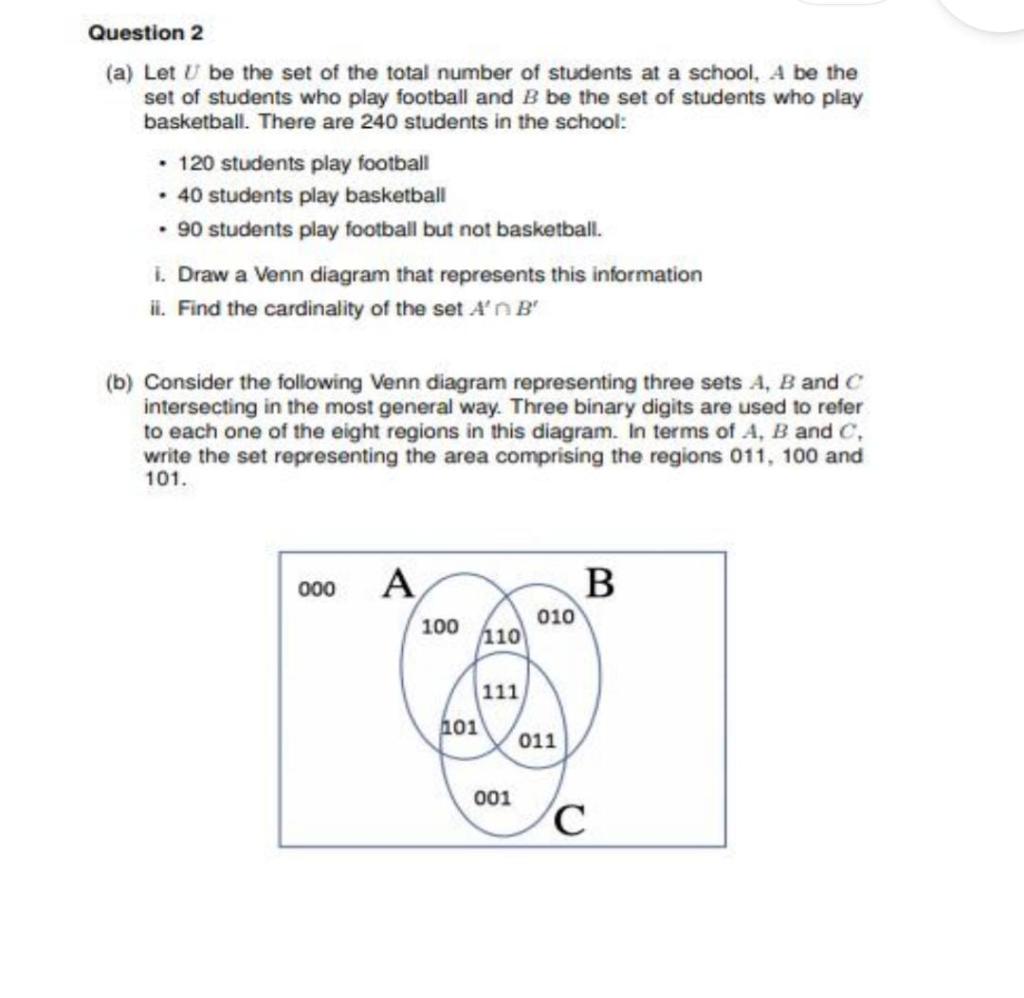 Solved Question 2 (a) Let U be the set of the total number | Chegg.com