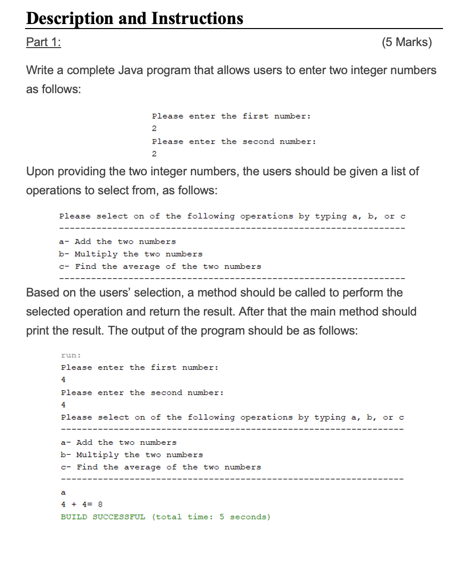Solved Description and Instructions Part 1: (5 Marks) Write | Chegg.com