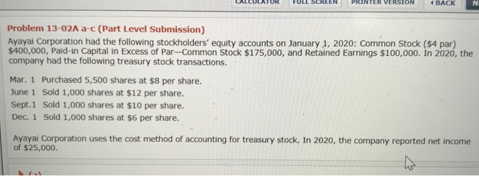 Solved OR FULLSCREEN N TER VERSION BACK Problem 13-02A a-c | Chegg.com