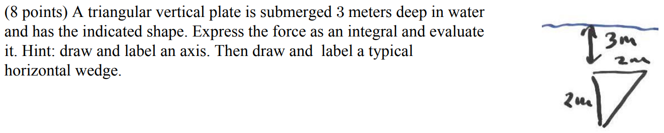 Solved (8 points) A triangular vertical plate is submerged 3 | Chegg.com