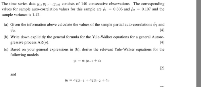 Solved The time series data yi,2, y140 consists of 140 | Chegg.com