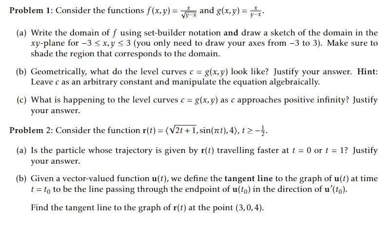 Solved Problem 1: Consider the functions f(x,y)=y−xx and | Chegg.com