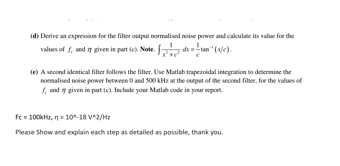Solved (d) Derive an expression for the filter output | Chegg.com
