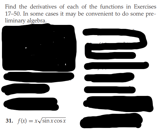 Solved Find The Derivatives Of Each Of The Functions In Chegg