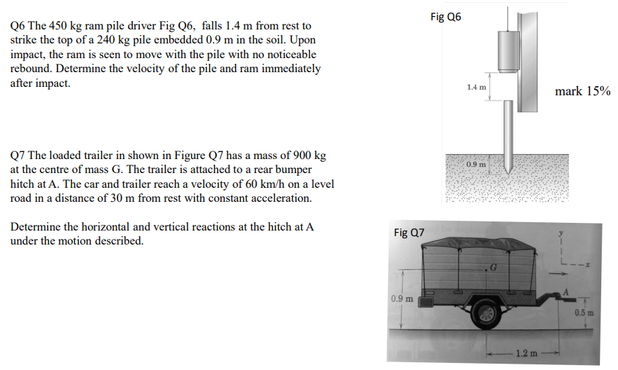 Solved Fig Q6 Q6 The 450 kg ram pile driver Fig Q6, falls | Chegg.com