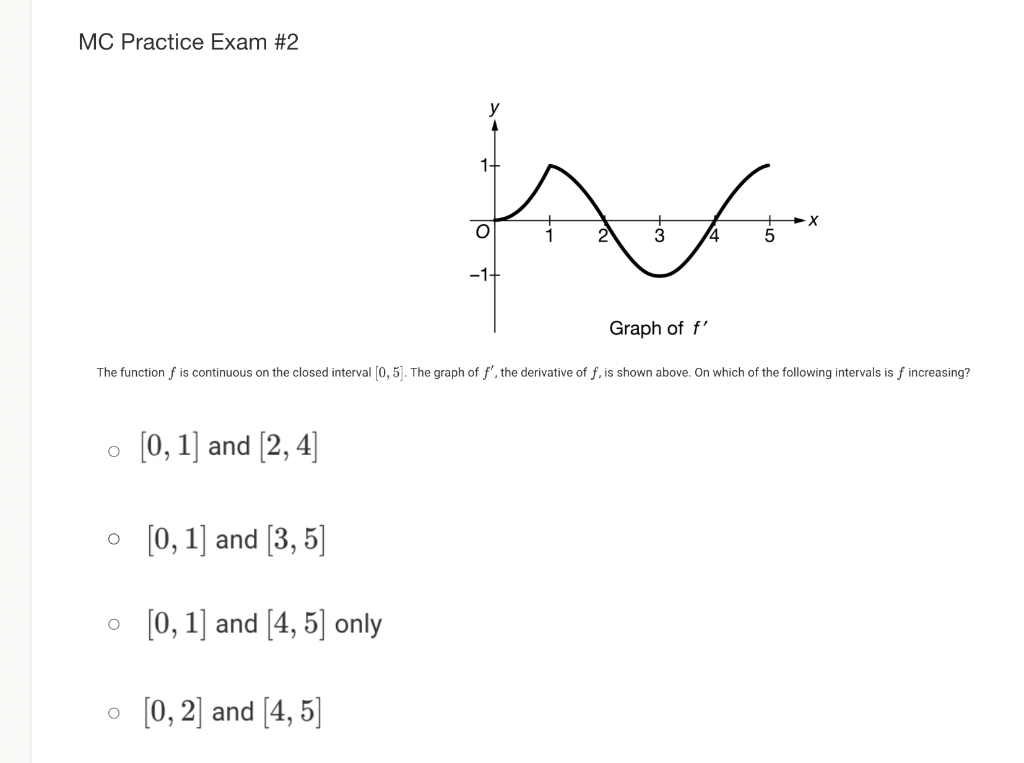 Solved MC Practice Exam \#2 The function f is continuous on | Chegg.com