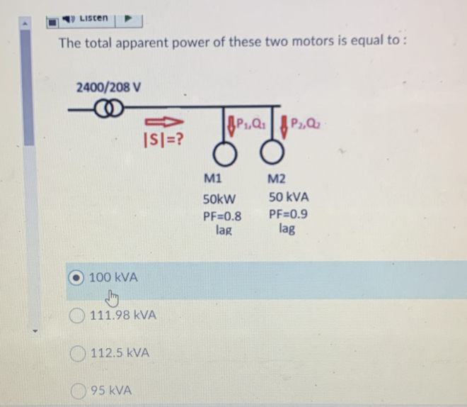 Solved Listen The total apparent power of these two motors | Chegg.com