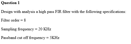Solved Question 1 Design with analysis a high pass FIR | Chegg.com