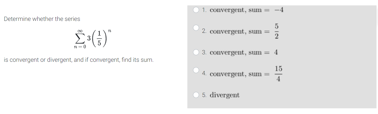 Solved convergent, sum =-4Determine whether the | Chegg.com