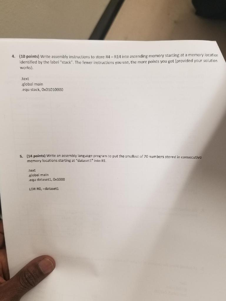Solved 4. (10 points) Write assembly instructions to store | Chegg.com