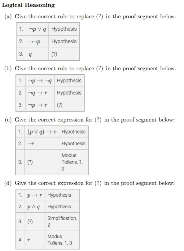 Solved Logical Reasoning (a) Give the correct rule to | Chegg.com
