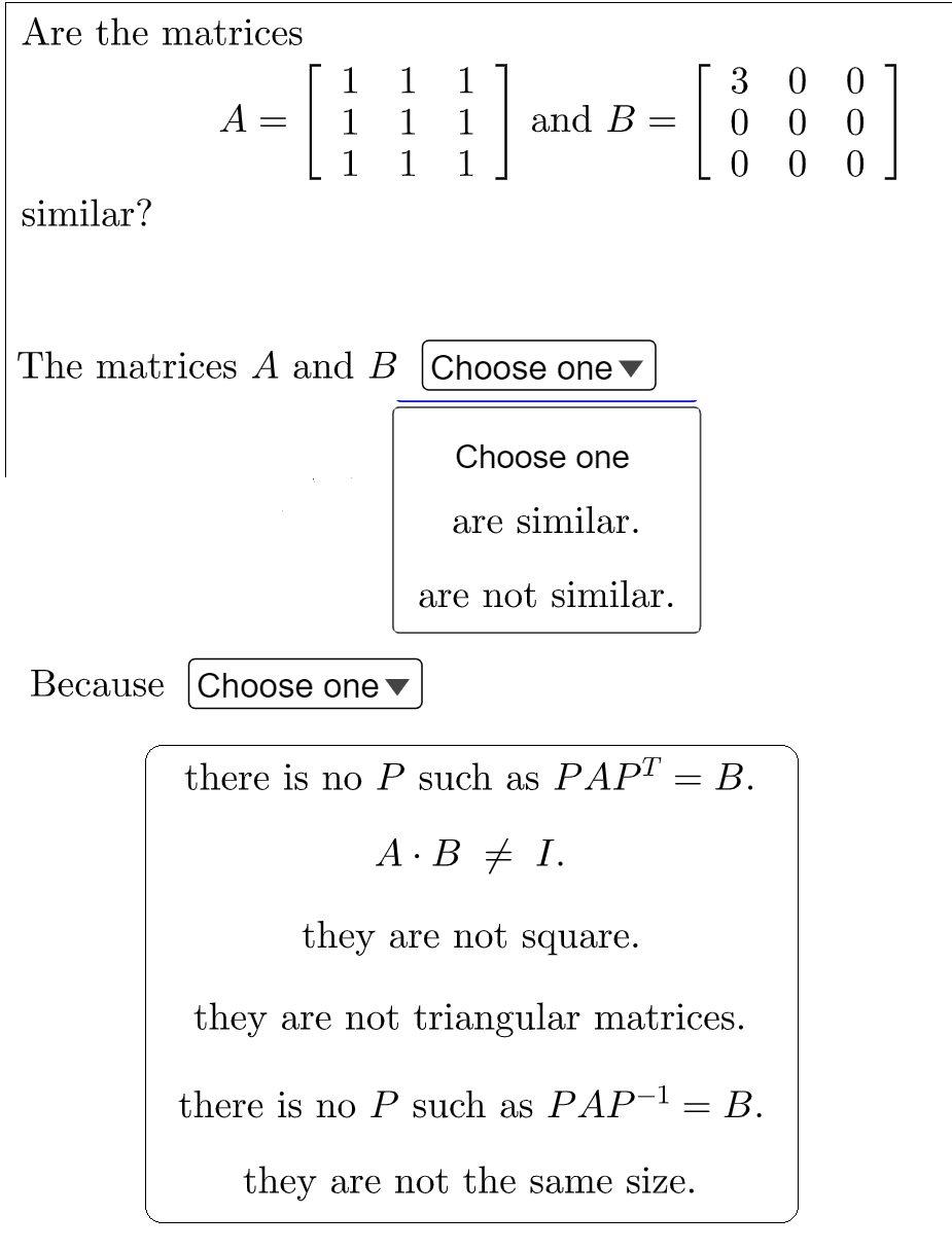 Solved Are the matrices A - 1 1 1 1 1 1 1 1 1 and B - 3 0 0 | Chegg.com