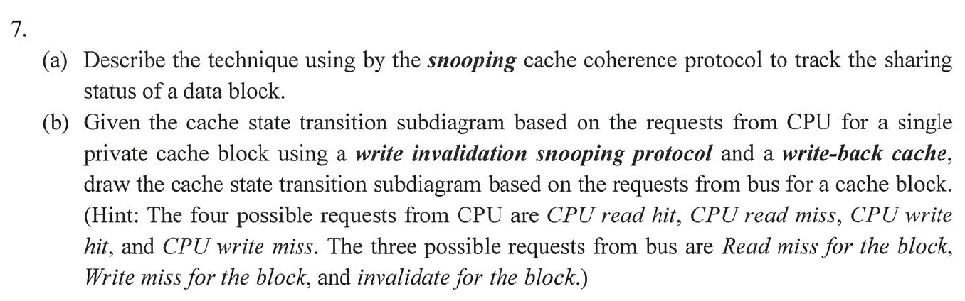 Solved 7. (a) Describe the technique using by the snooping | Chegg.com