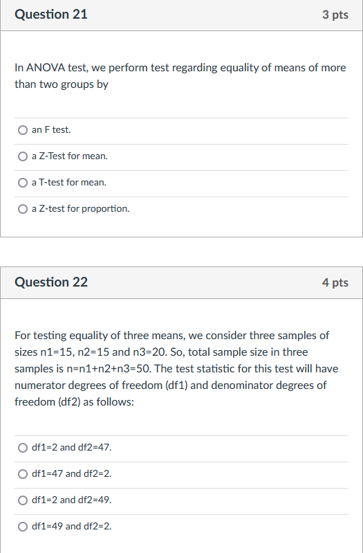 Solved In ANOVA test, we perform test regarding equality of | Chegg.com