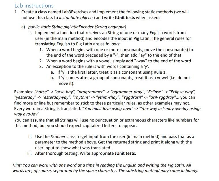 Solved Lab instructions 1. Create a class named | Chegg.com