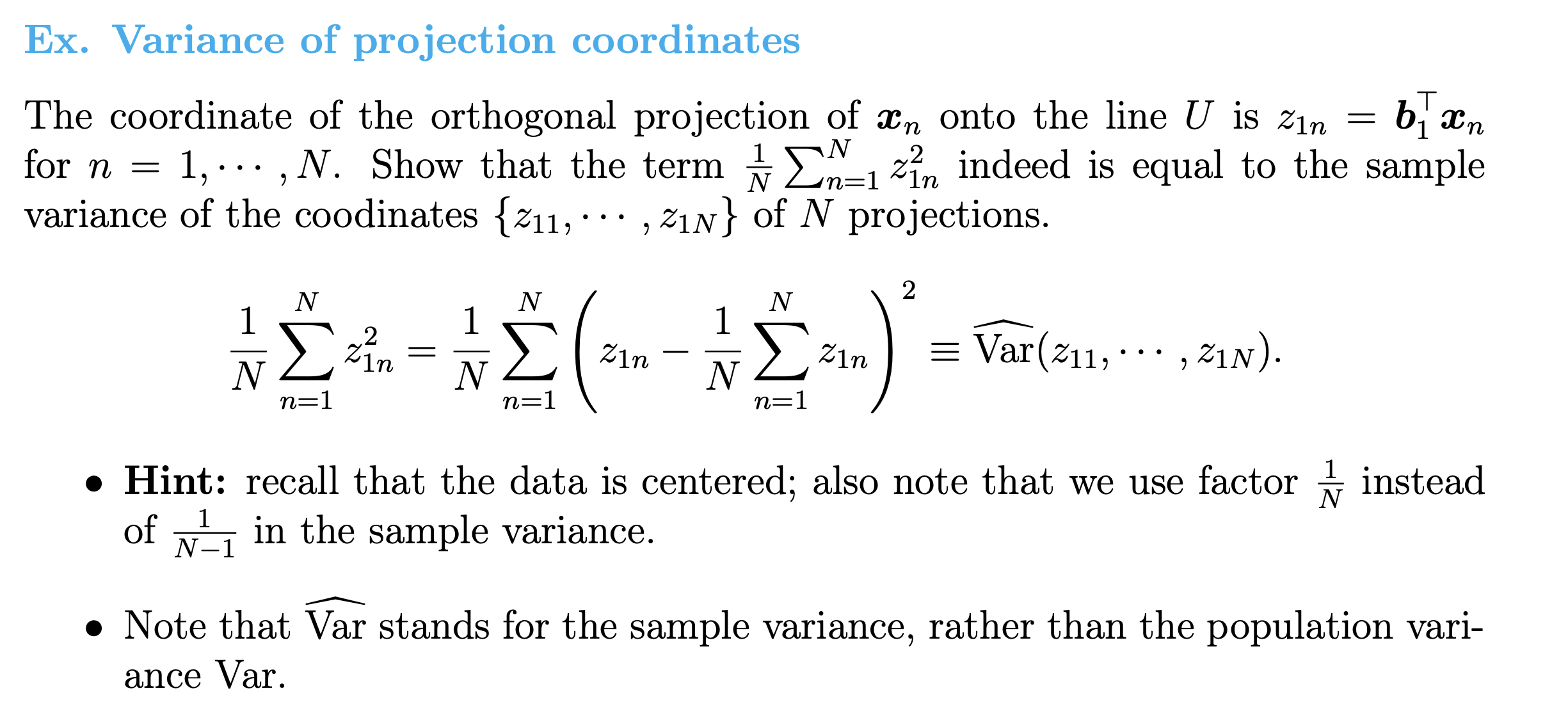 Solved Ex ﻿variance Of Projection Coordinatesthe Coordinate