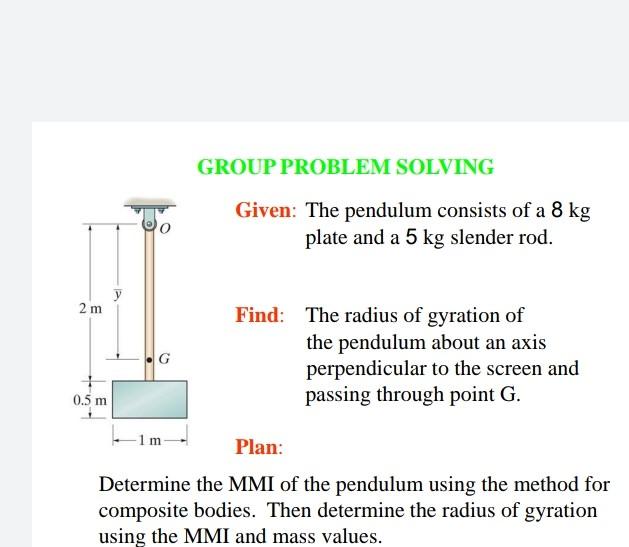 Solved GROUP PROBLEM SOLVING Given: The pendulum consists of | Chegg.com