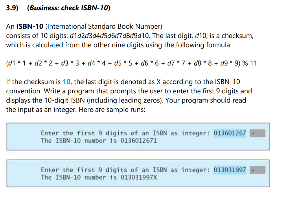 Solved An ISBN-10 (International Standard Book Number) | Chegg.com