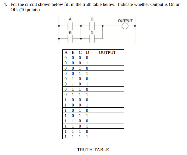 Solved 4. For the circuit shown below fill in the truth | Chegg.com