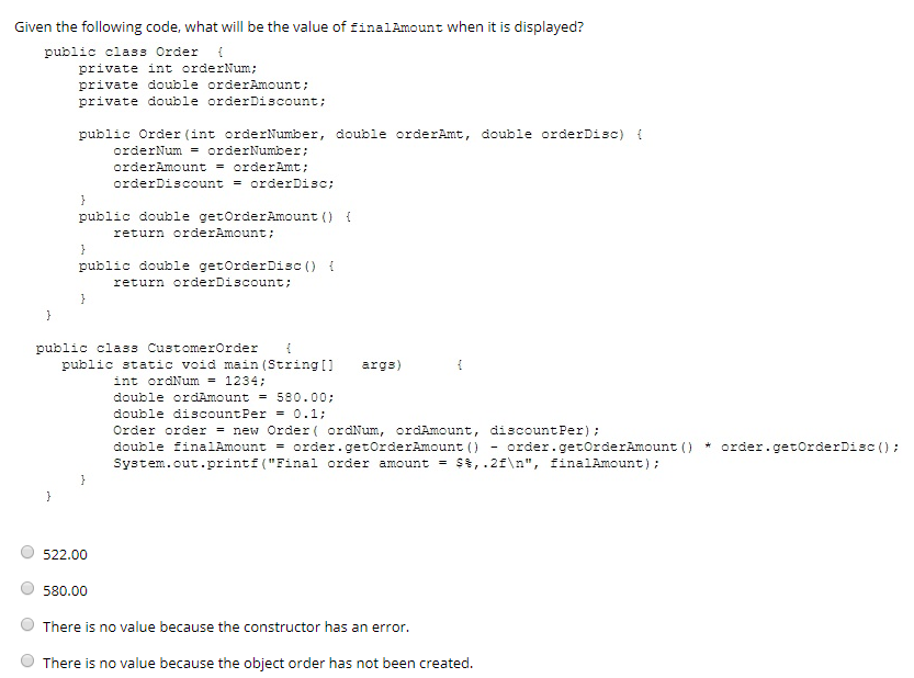 Solved Given the following code, what will be the value of | Chegg.com