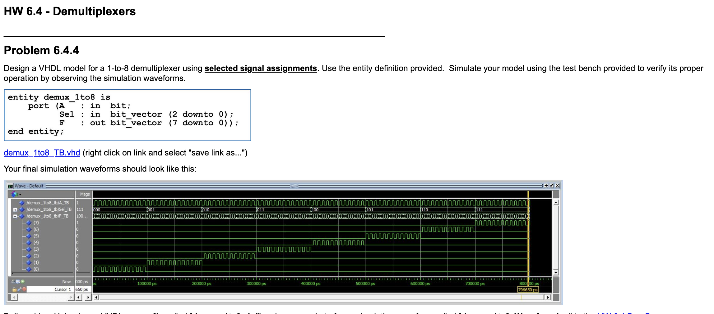 Solved HW 6.4 - Demultiplexers Problem 6.4.4 Design a VHDL | Chegg.com