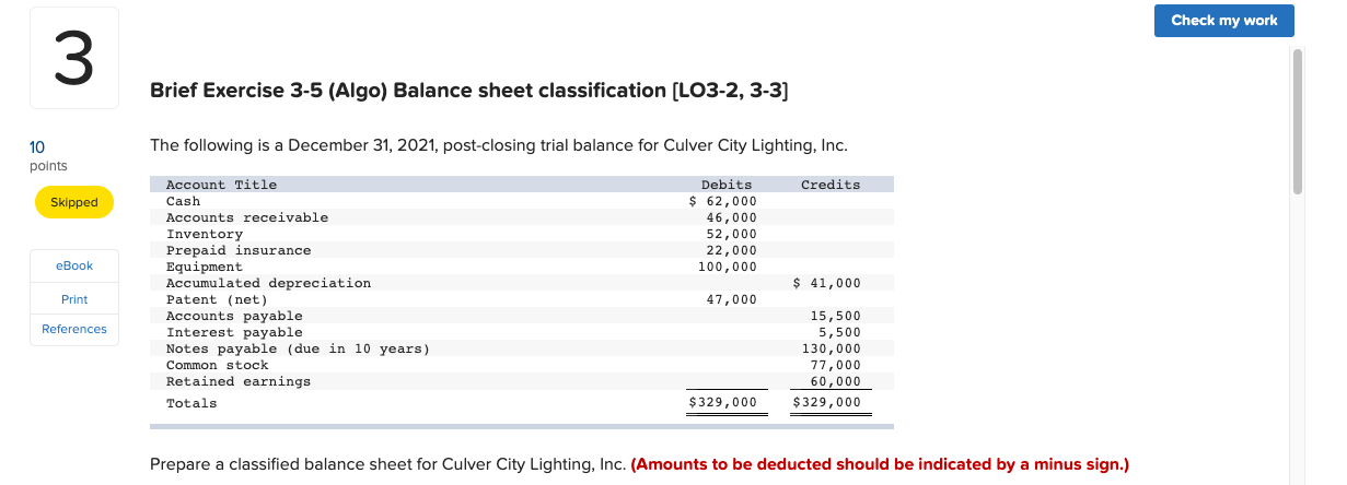 Solved Check my work 3 Brief Exercise 3-5 (Algo) Balance | Chegg.com