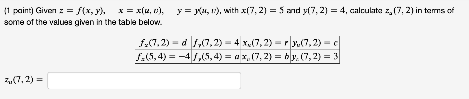 Solved X = y = y(u, v), with x(7,2) = 5 and y(7,2) = 4, | Chegg.com