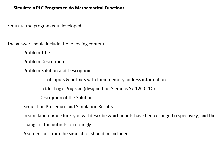 Solved Simulate a PLC Program to do Mathematical Functions | Chegg.com