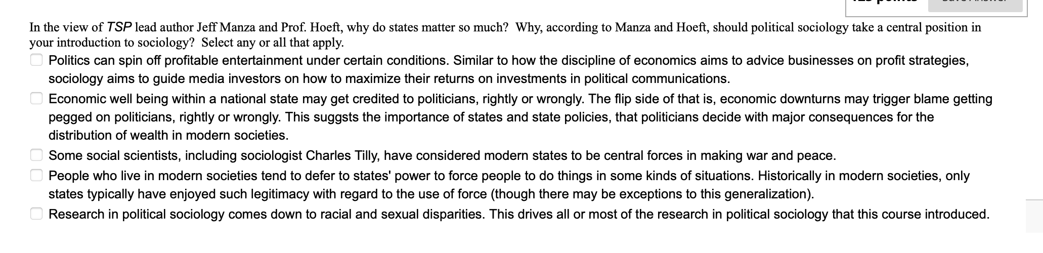Solved In the view of TSP lead author Jeff Manza and Prof. | Chegg.com