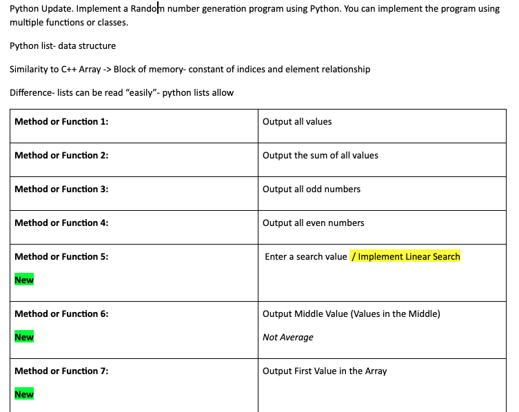 Solved Python Update. Implement a Random number generation | Chegg.com