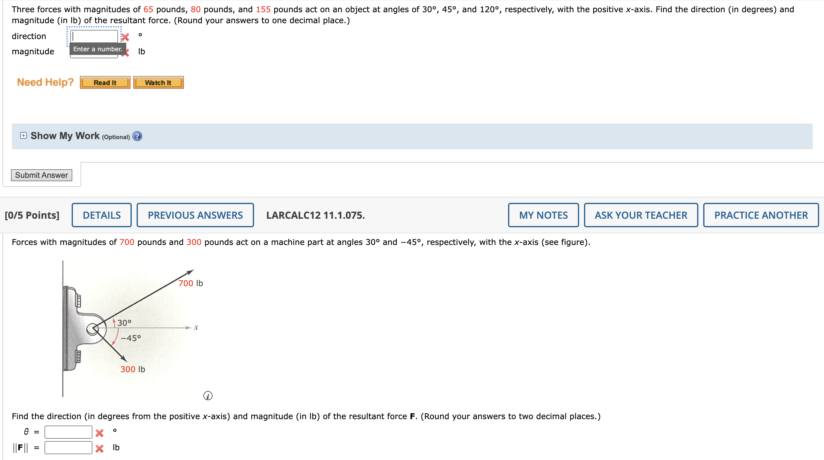 Solved magnitude (in lb) of the resultant force. (Round your | Chegg.com